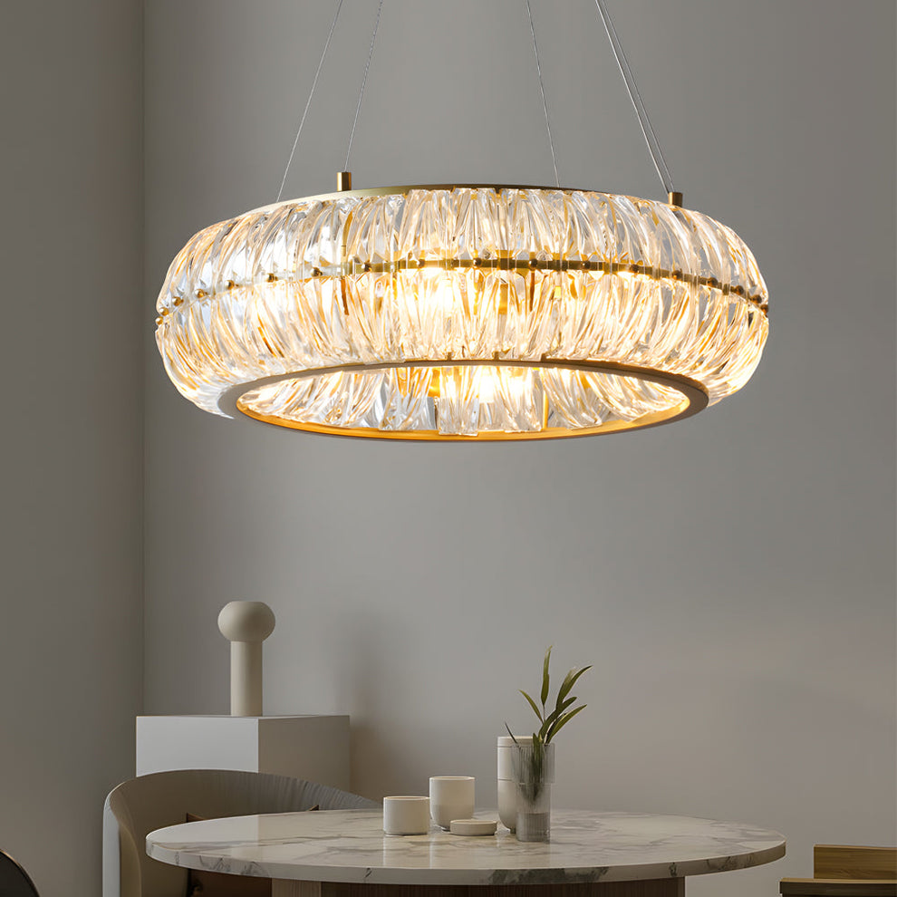 Round Glass Luxury 3 Step Dimming Simple Long Post-Modern Chandelier ...