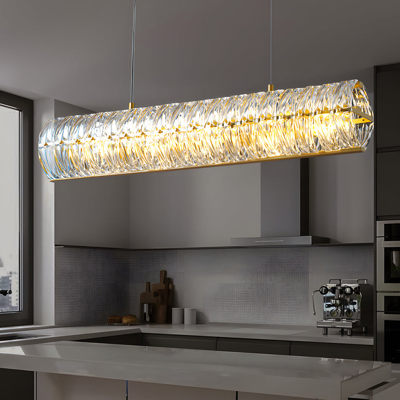 Round Glass Luxury 3 Step Dimming Simple Long Post-Modern Chandelier ...