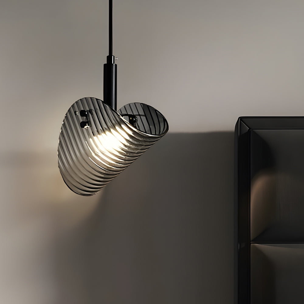 Curved Striped Glass LED 3 Step Dimming Smoke Gray Nordic Hanging Ligh ...