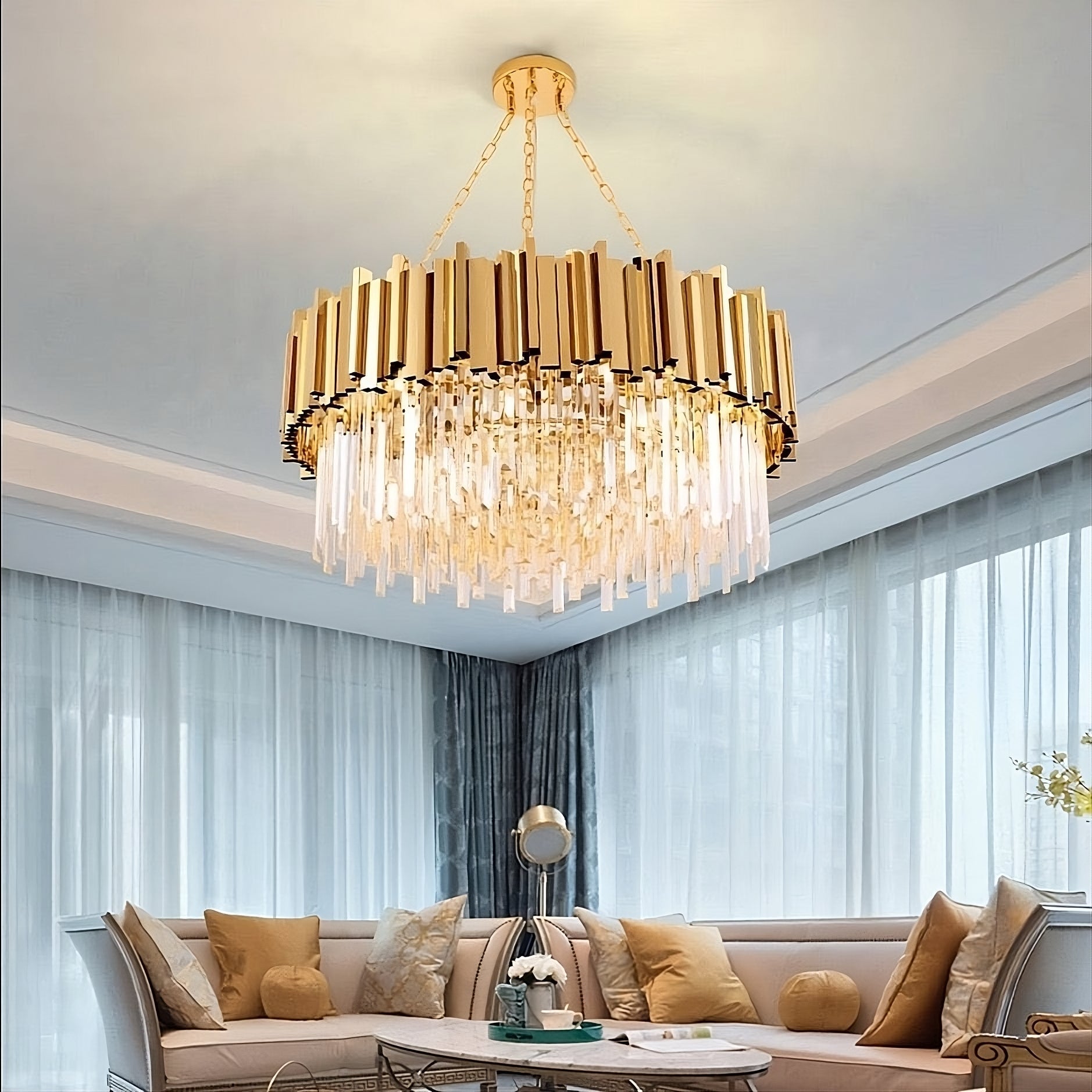 Gio Crystal Chandelier, Polished Gold – CEENWE