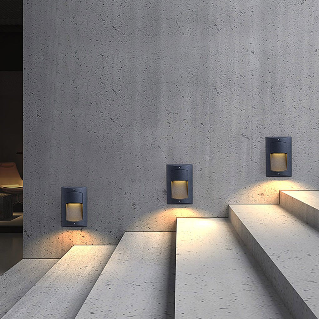 Rectangle Waterproof LED Black Modern Outdoor Step Lights Recessed Sta ...